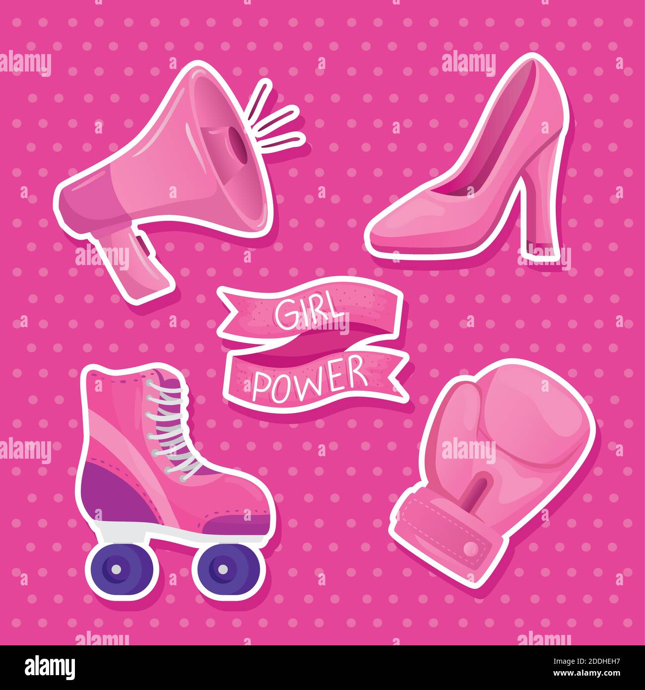 girl power lettering in ribbon frame and set icons Stock Vector Image ...