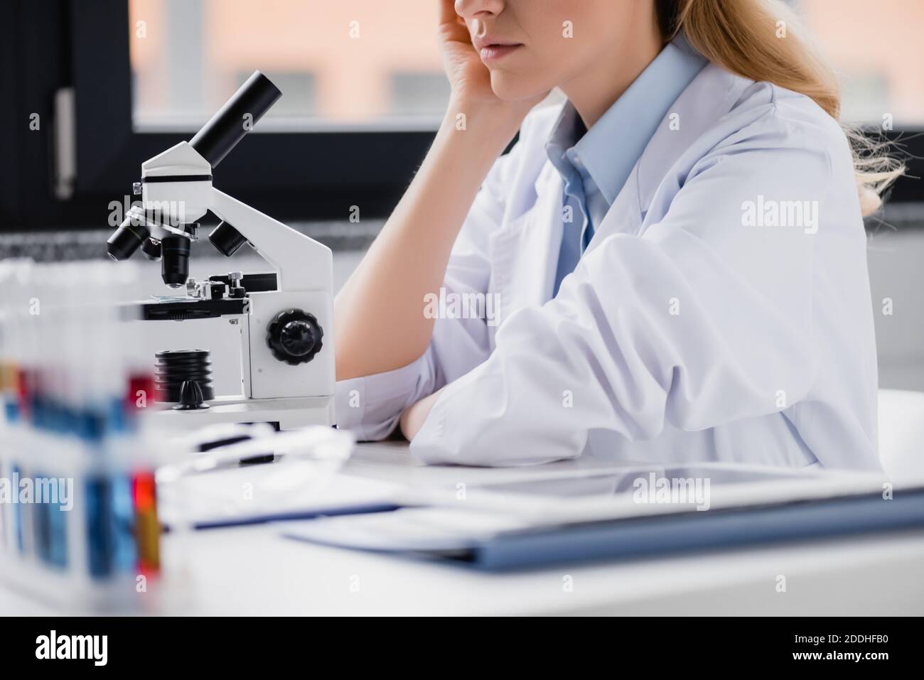 Microscope on workplace near hi-res stock photography and images - Alamy