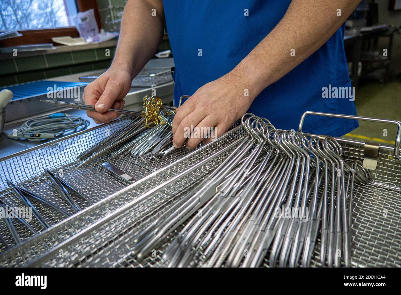 Cleaned surgical instruments are sorted into an instrument tray Stock ...