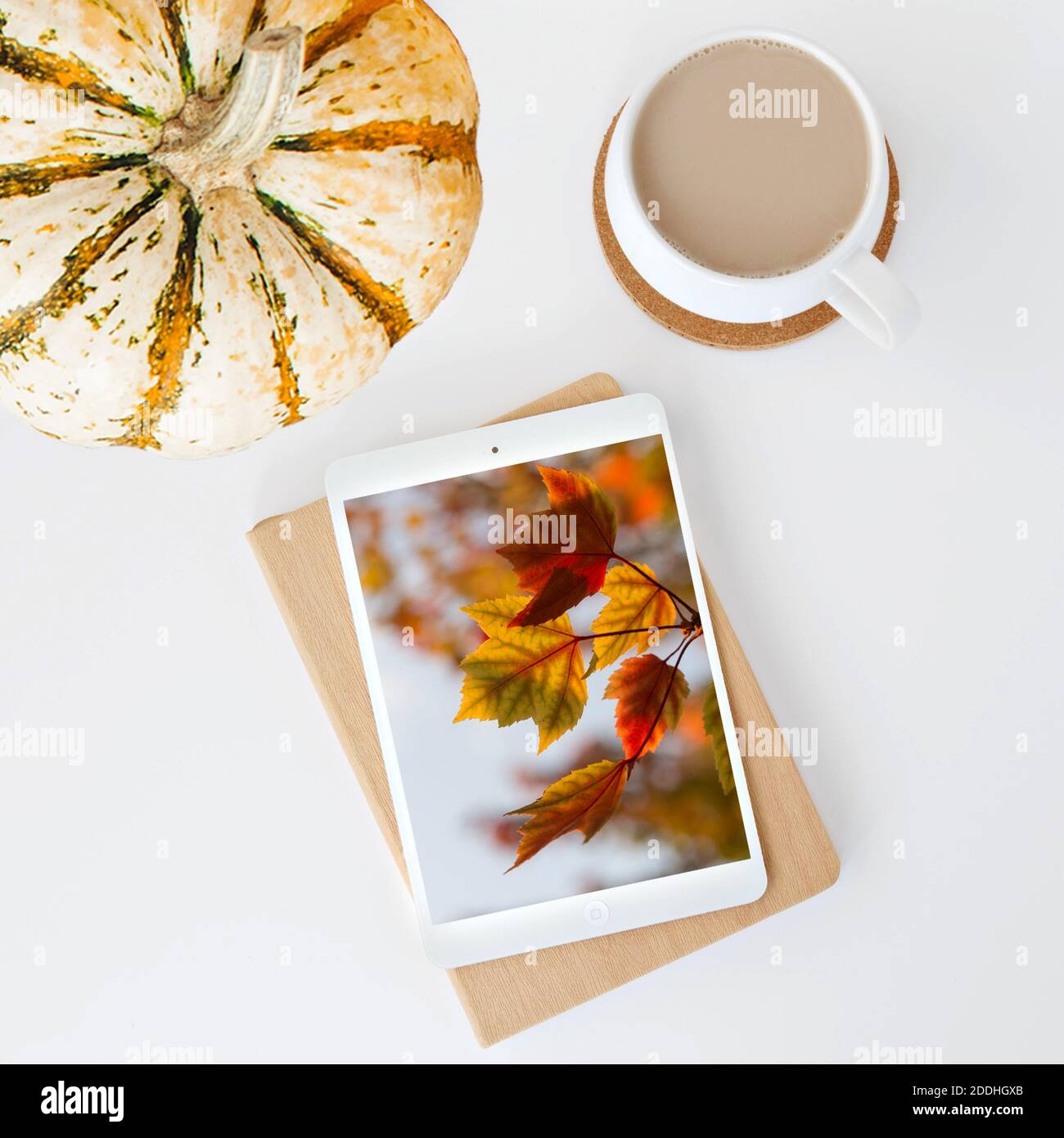 wite ipad with cup of cofe view up Stock Photo - Alamy