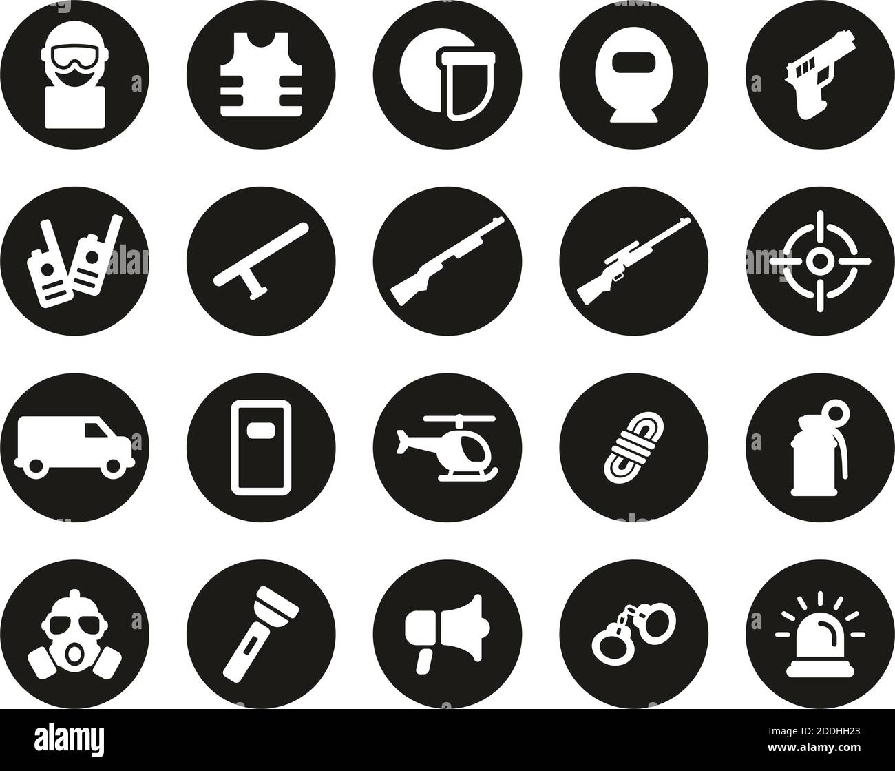 SWAT Team Icons White On Black Flat Design Circle Set Big Stock Vector ...