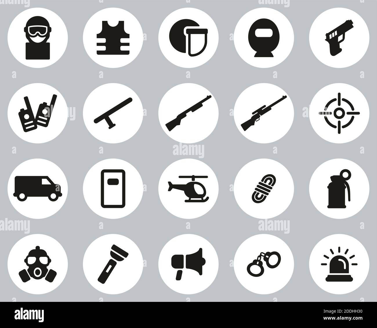 SWAT Team Icons Black & White Flat Design Circle Set Big Stock Vector ...
