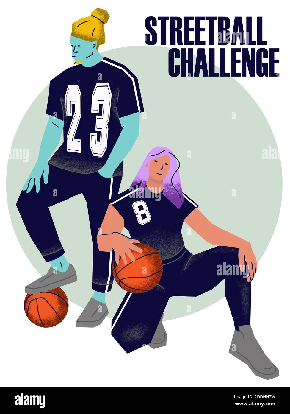 poster streetball challenge boy and girl in colors Stock Photo - Alamy