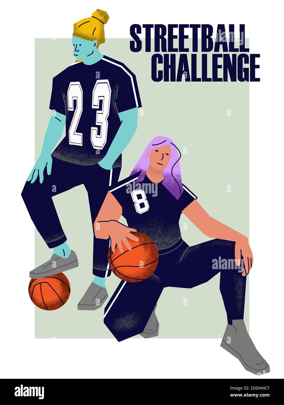 poster streetball challenge boy and girl in colors Stock Photo - Alamy