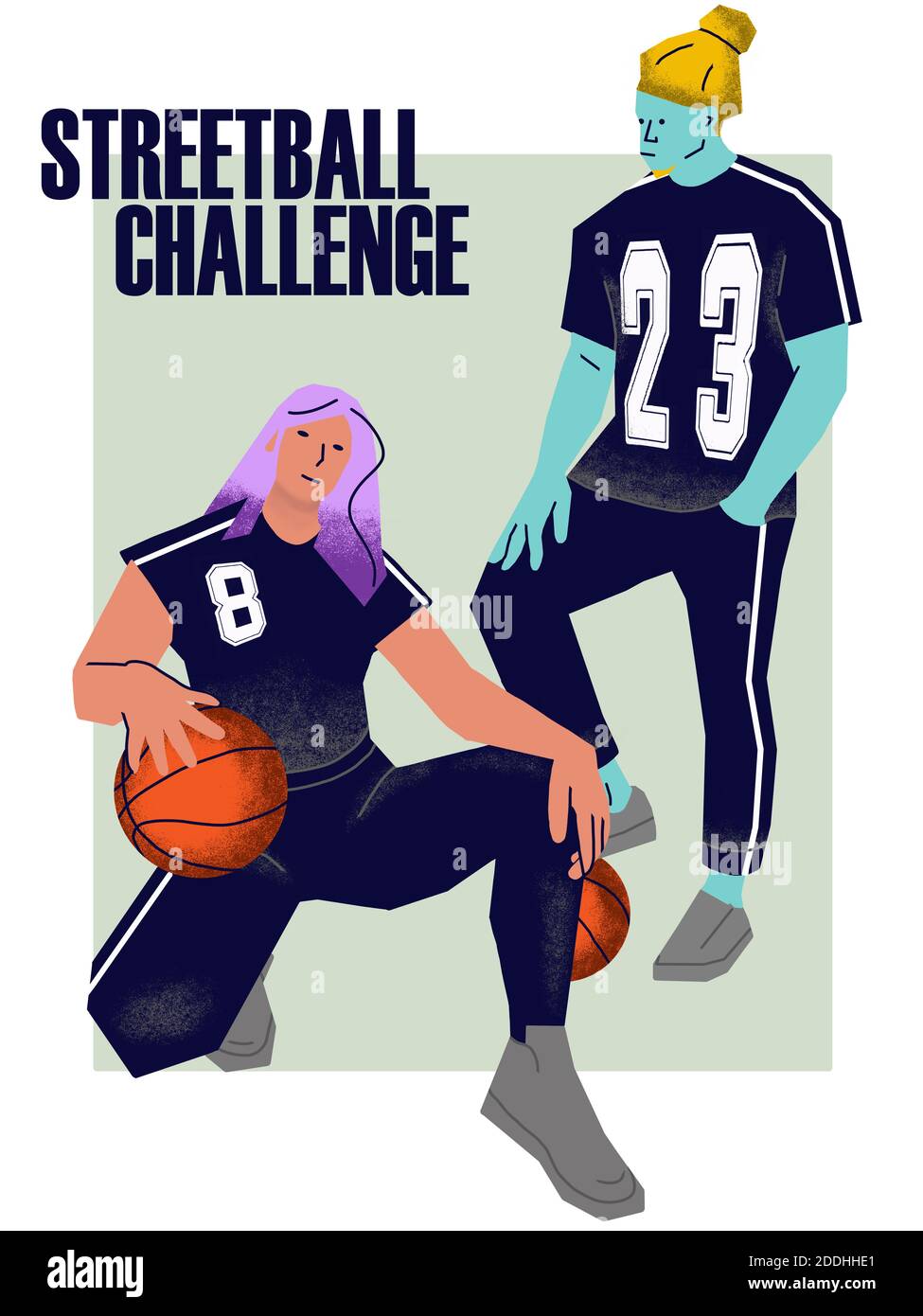 poster streetball challenge boy and girl in colors Stock Photo - Alamy