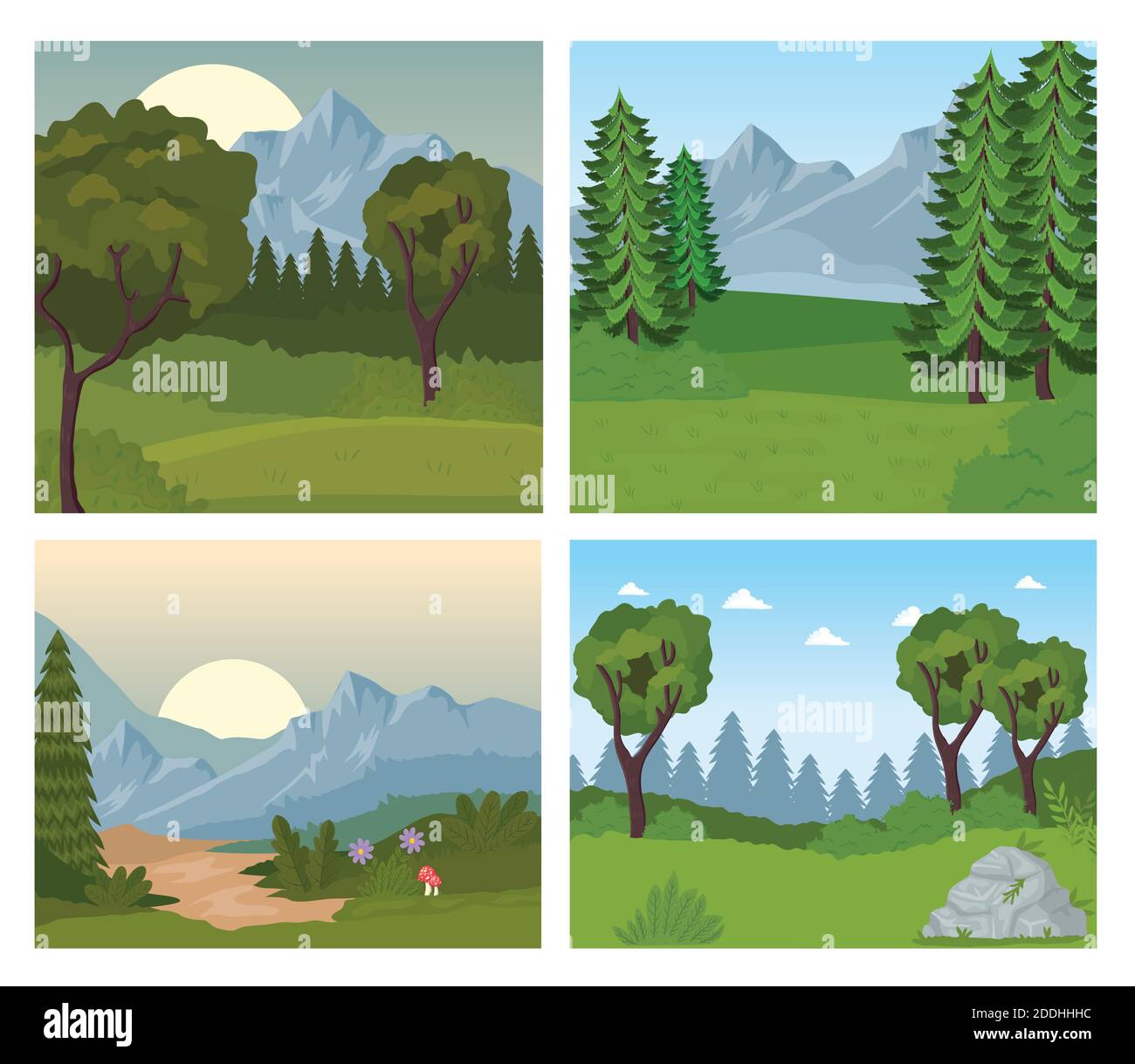 Four trees landscapes Stock Vector Images - Alamy