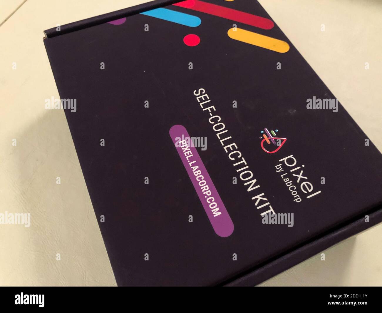 A Pixel by LabCorp COVID-19 at-home kit is displayed at a home in ...