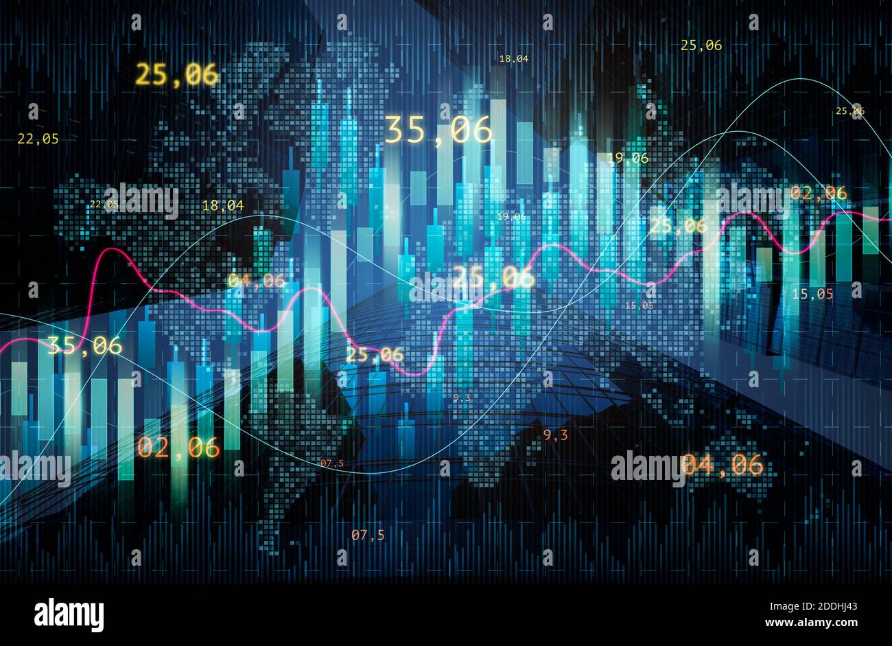 Economic Background With Trading Stock Graph Over World Map And Urban ...
