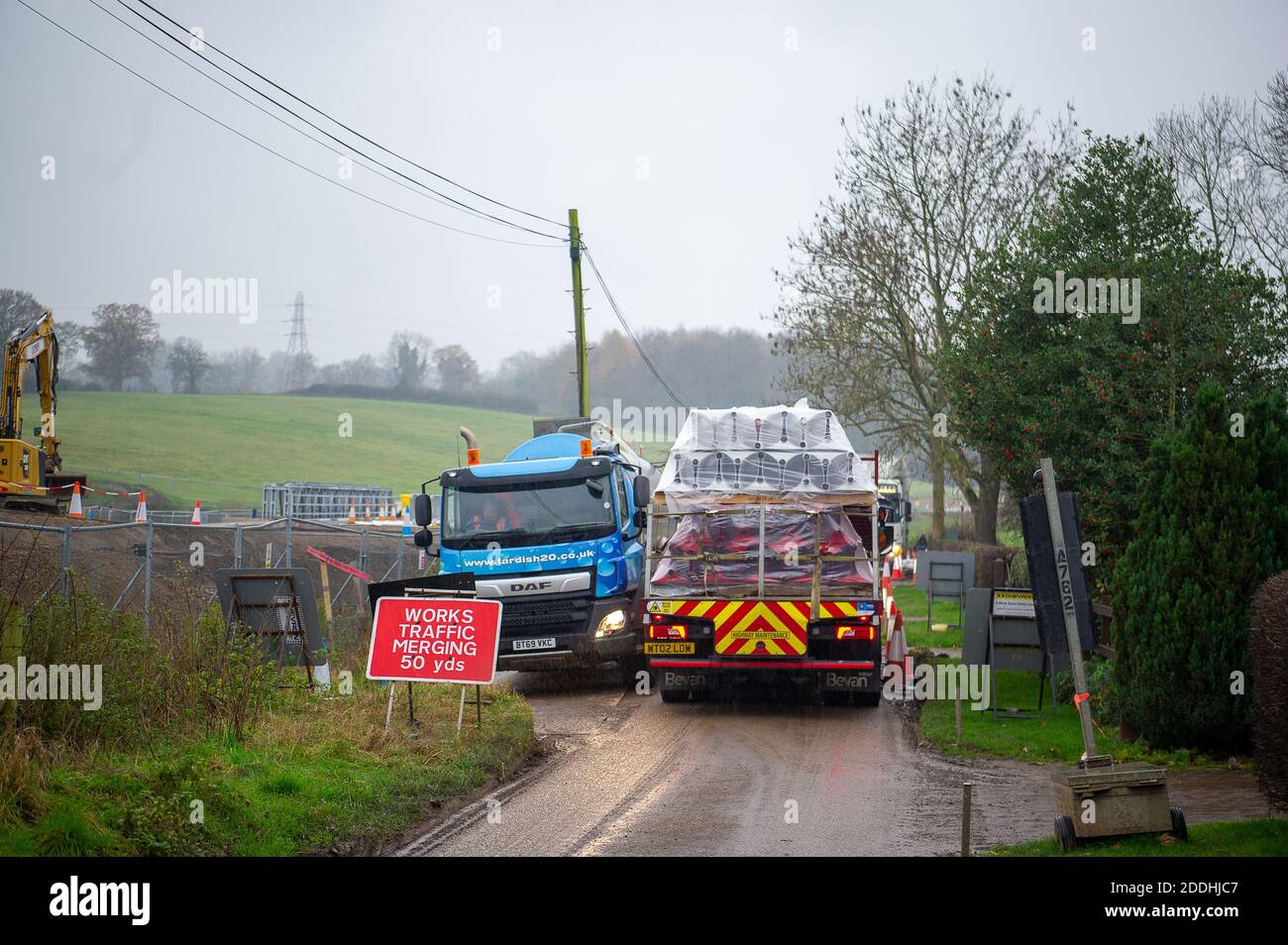 Chalfont St Giles, UK. 25th November, 2020. HGVs deliveries for HS2 ...
