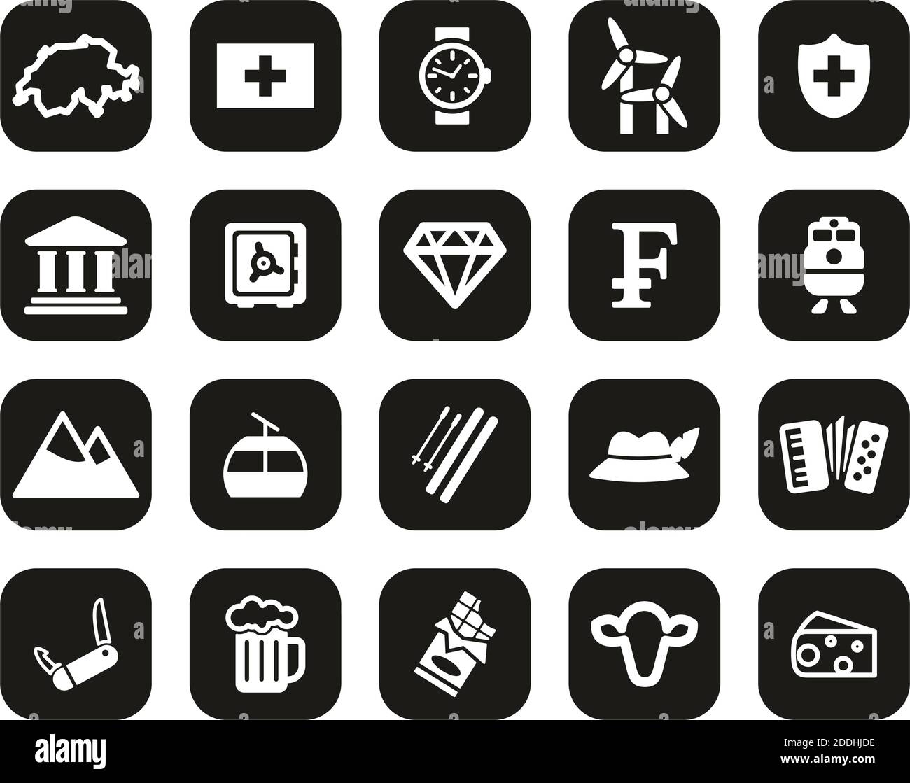 Switzerland Country & Culture Icons White On Black Flat Design Set Big Stock Vector Image & Art ...
