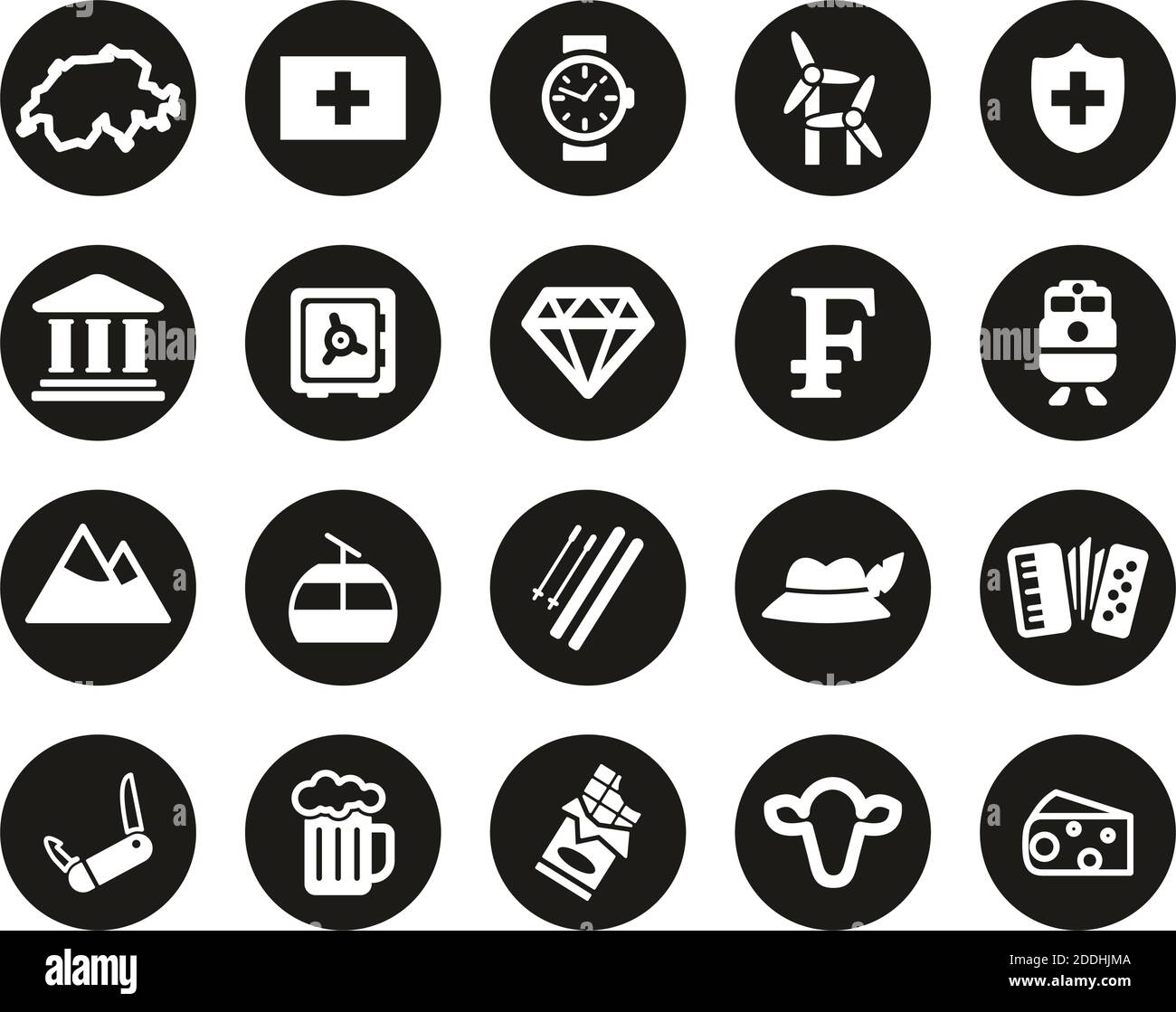 Switzerland Country & Culture Icons White On Black Flat Design Circle Set Big Stock Vector Image ...
