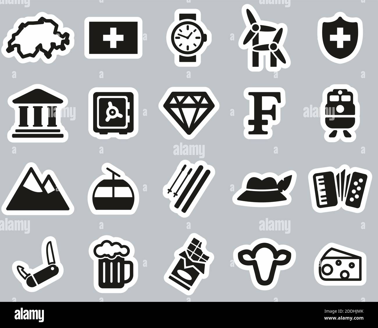 Switzerland Country & Culture Icons Black & White Sticker Set Big Stock ...