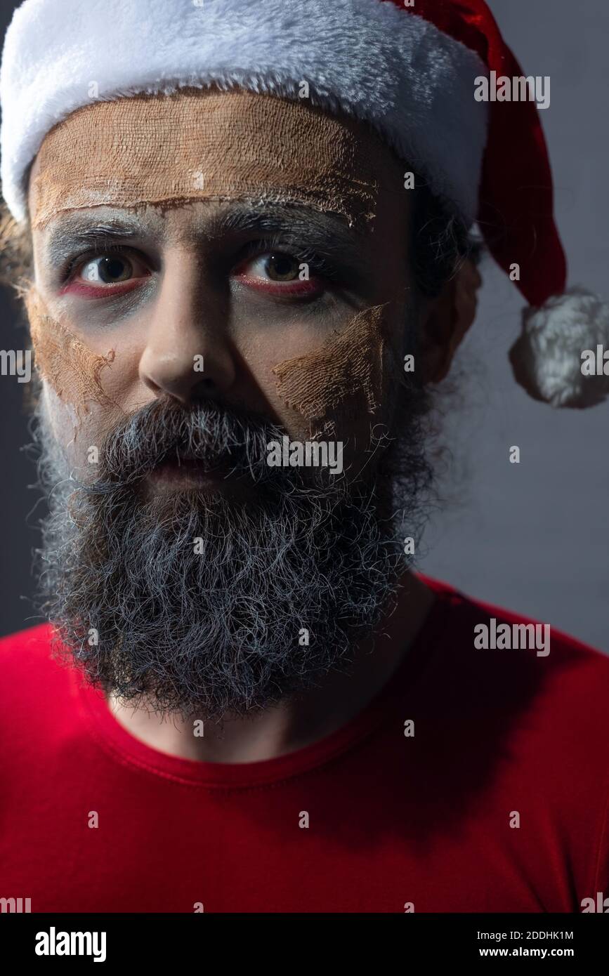 christmas portrait of scary zombie santa dead man. New year horror ...