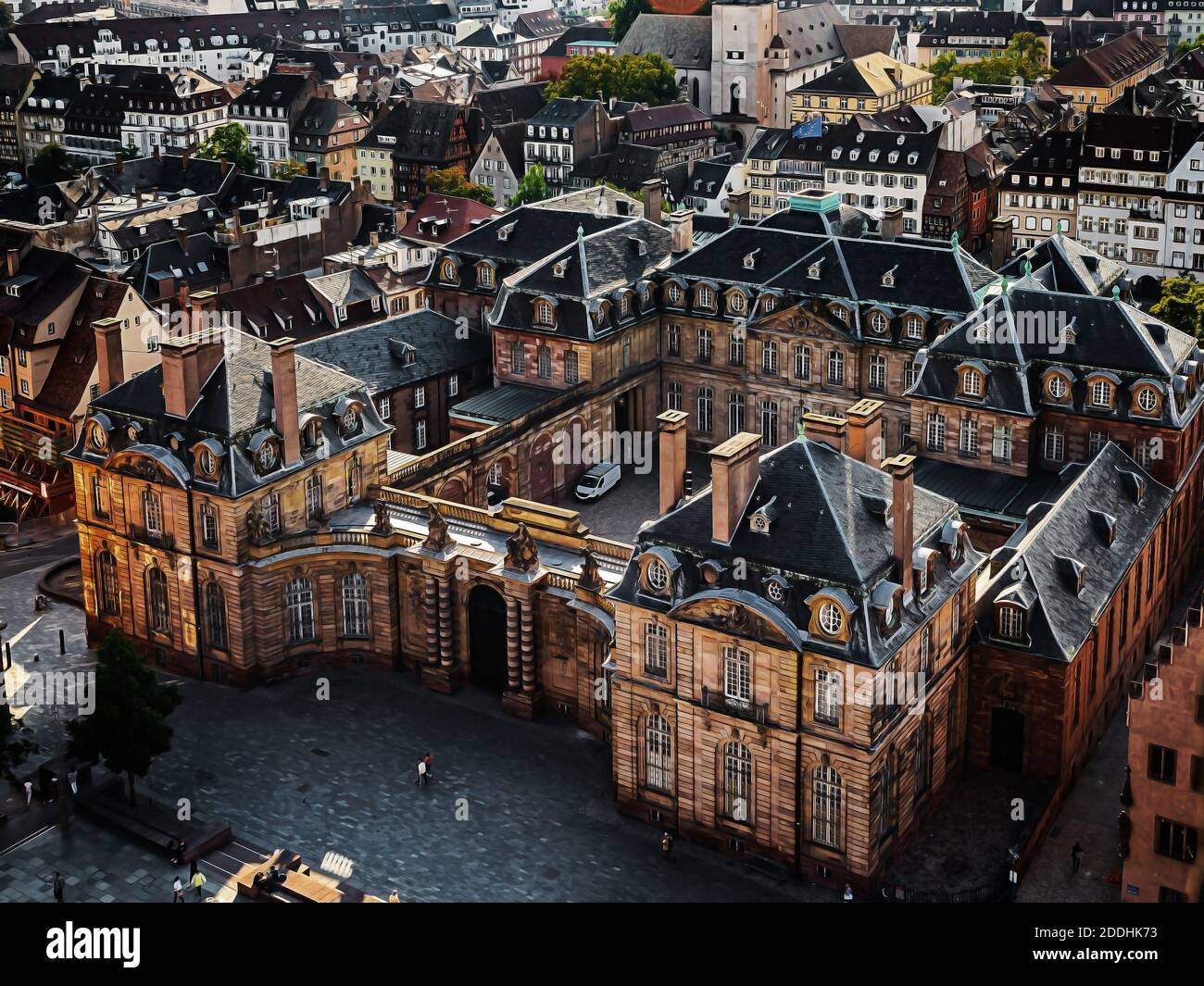Aerial view of the city of Strasbourg. Sunny day. Red tiled roofs ...