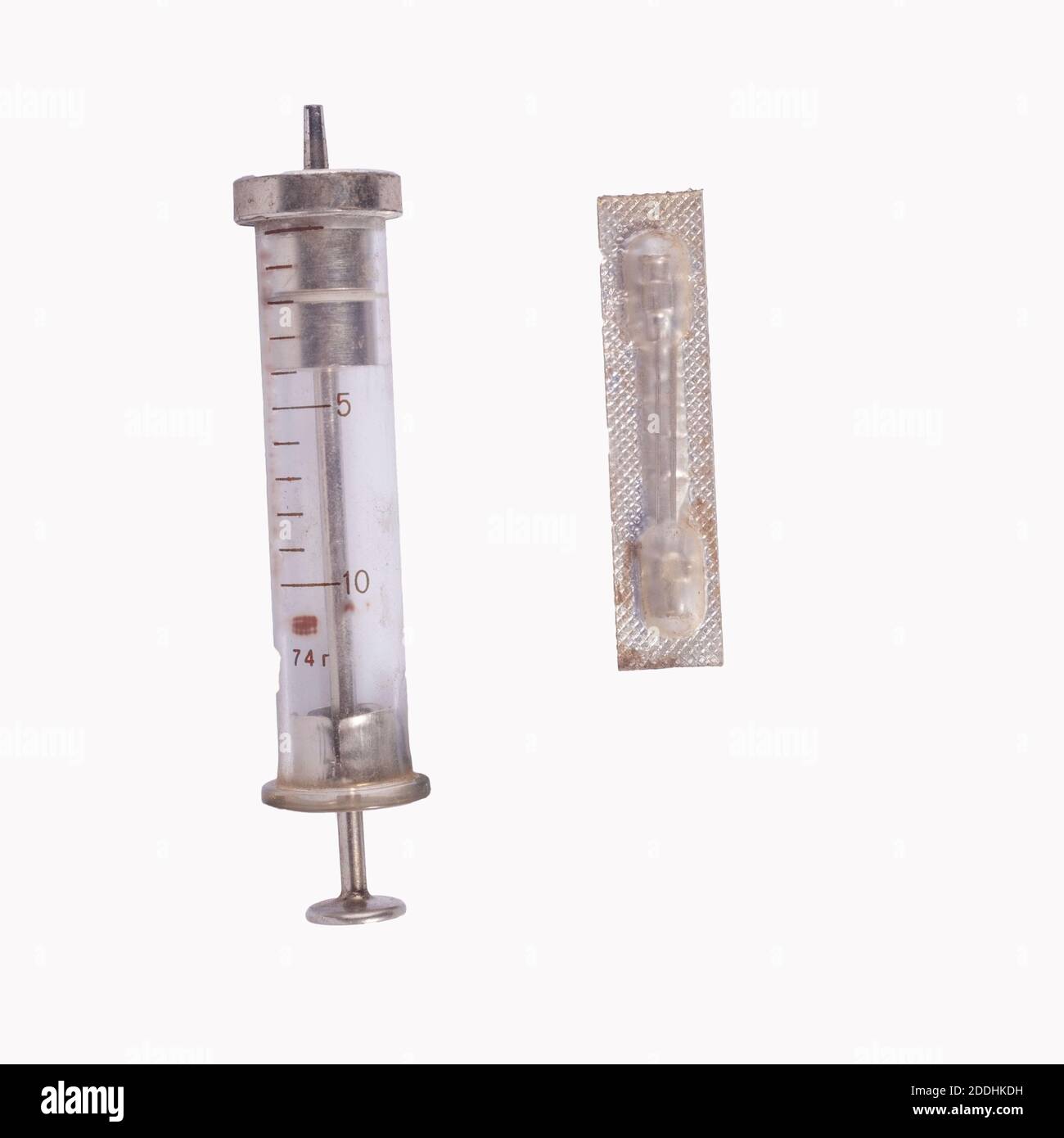 disposable glass syringe with medical needle, isolate on white ...