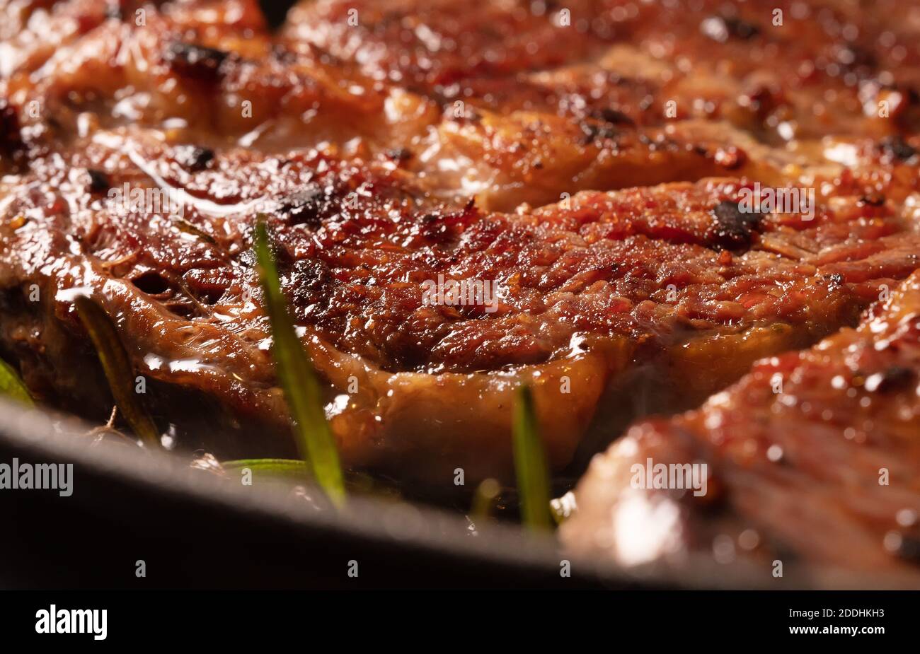 Marbled beef is cooked in a pan Stock Photo - Alamy