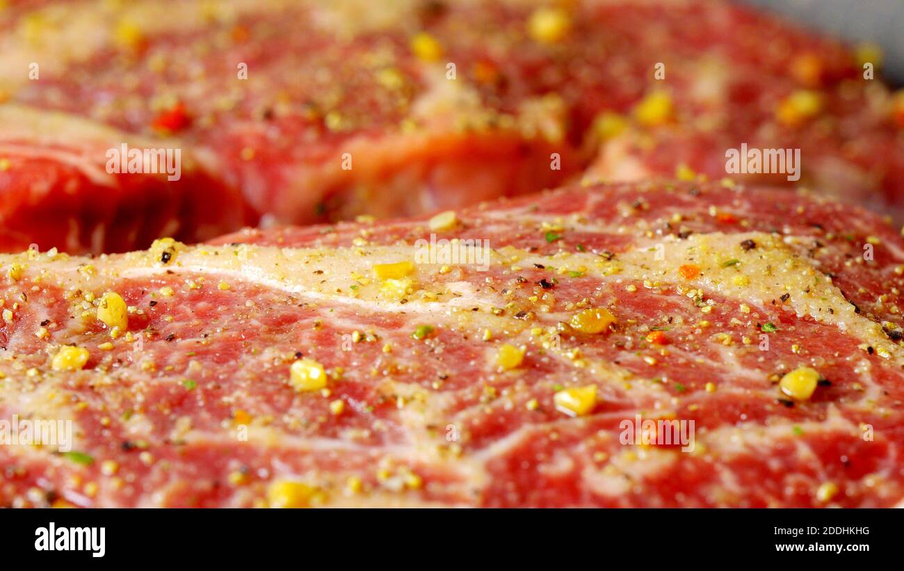 Marbled beef is cooked in a pan Stock Photo - Alamy
