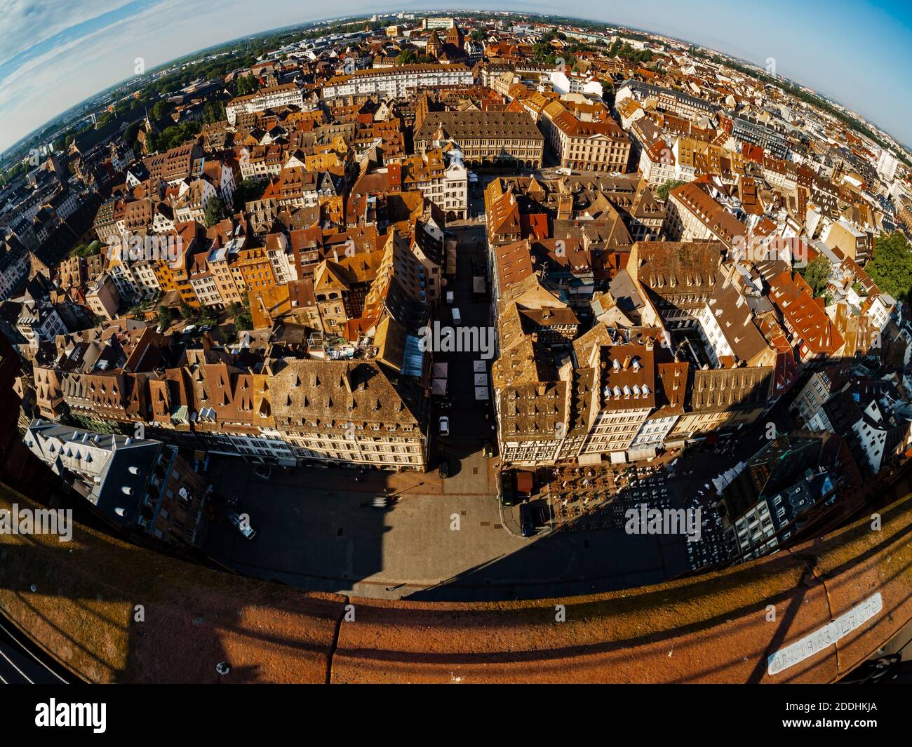 Aerial view of the city of Strasbourg. Sunny day. Red tiled roofs ...