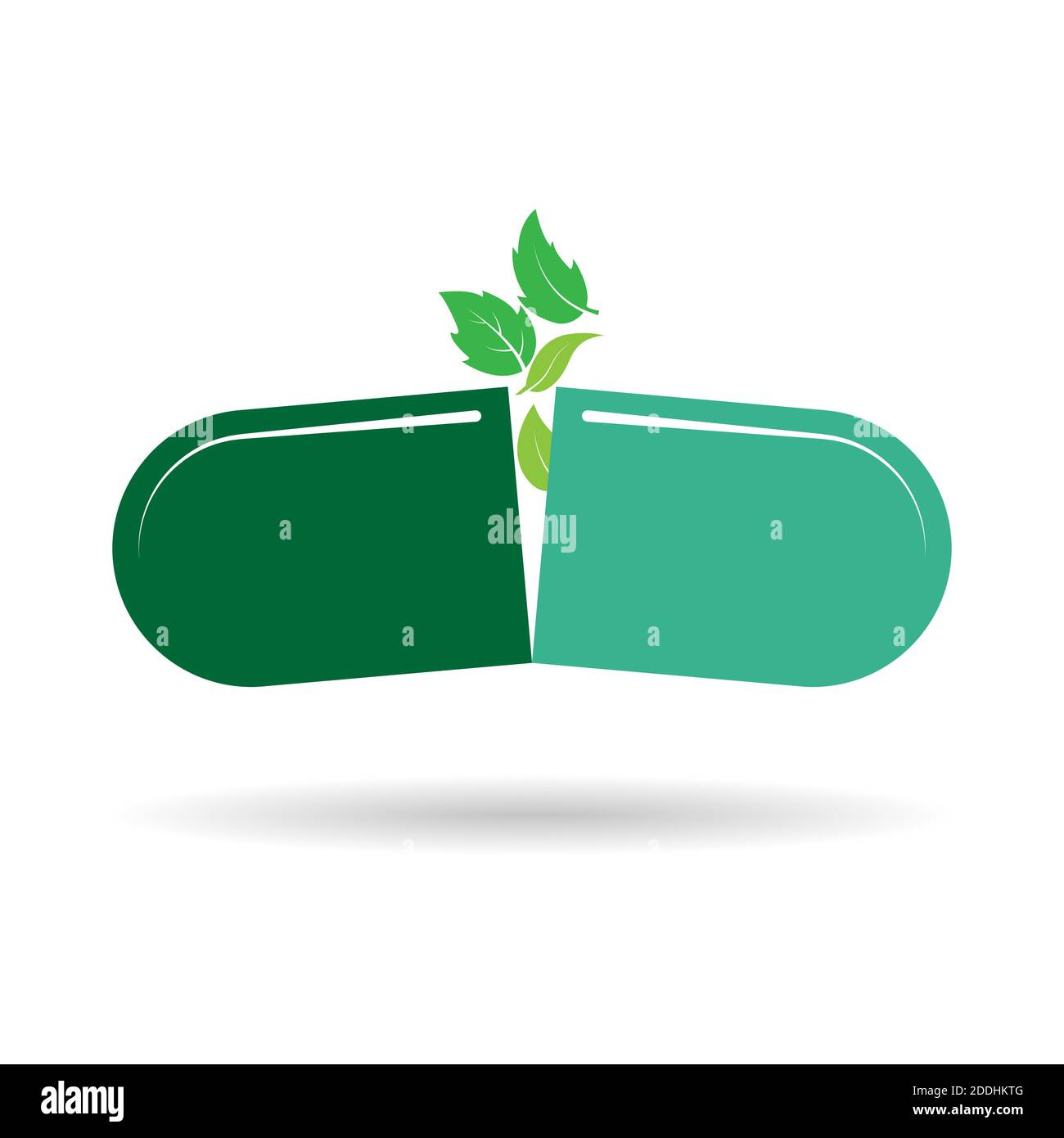 Tablet capsule with green leaves. Vector illustration for logo, emblem ...