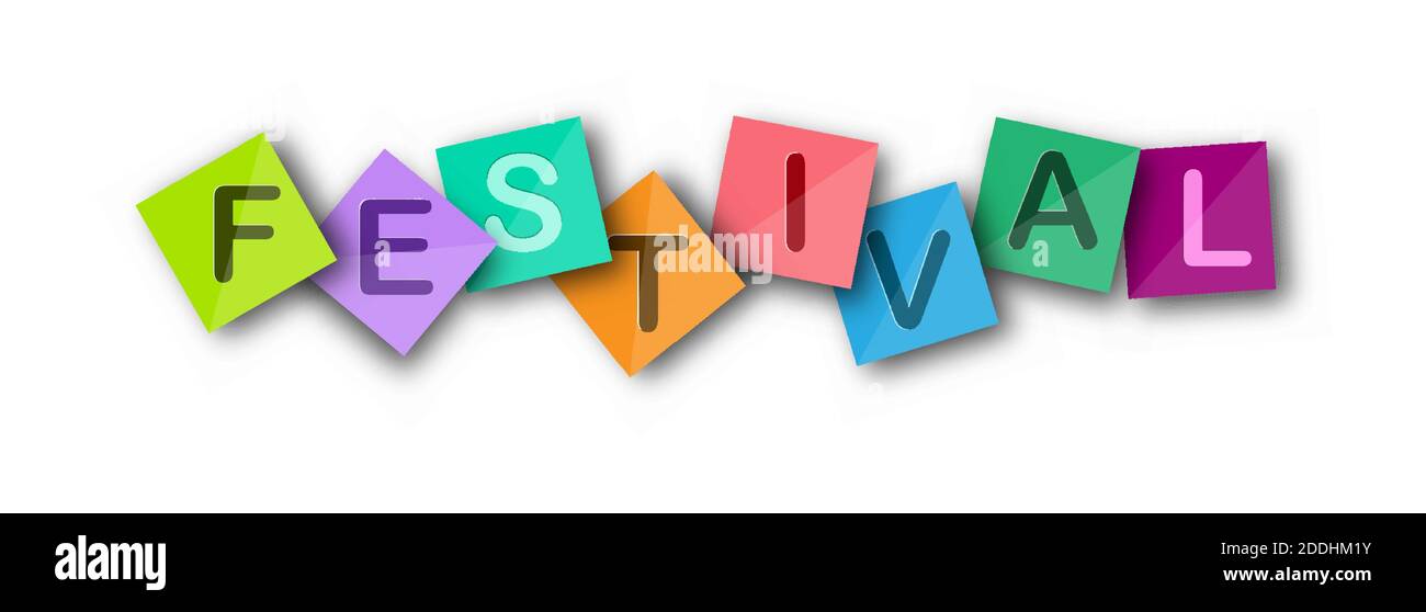 Word Festival on Colored square sheets. Vector banner for a website ...