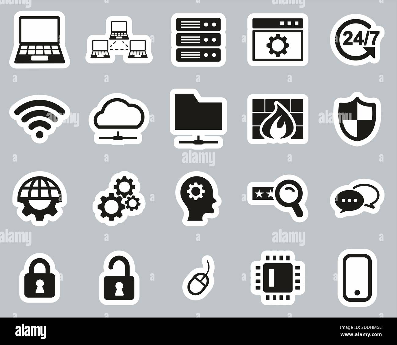 System Administrator Icons Black & White Sticker Set Big Stock Vector ...
