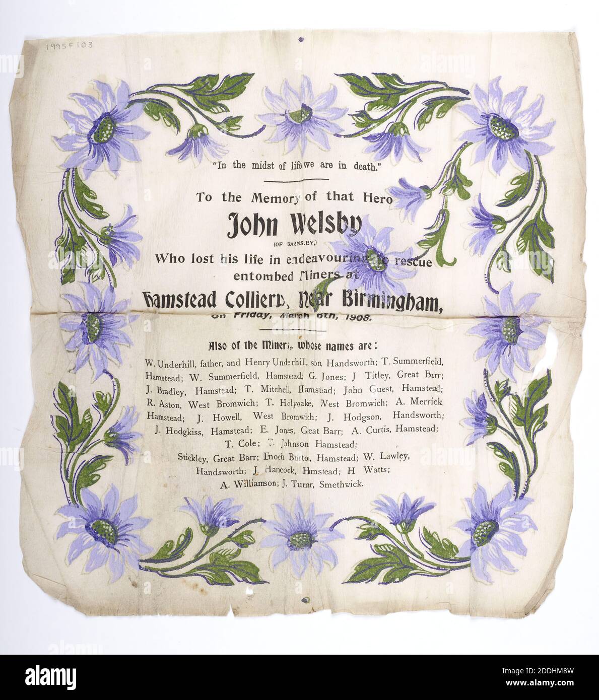 Souvenir Paper Napkin, Hamstead Colliery Disaster, 1908, Social history ...