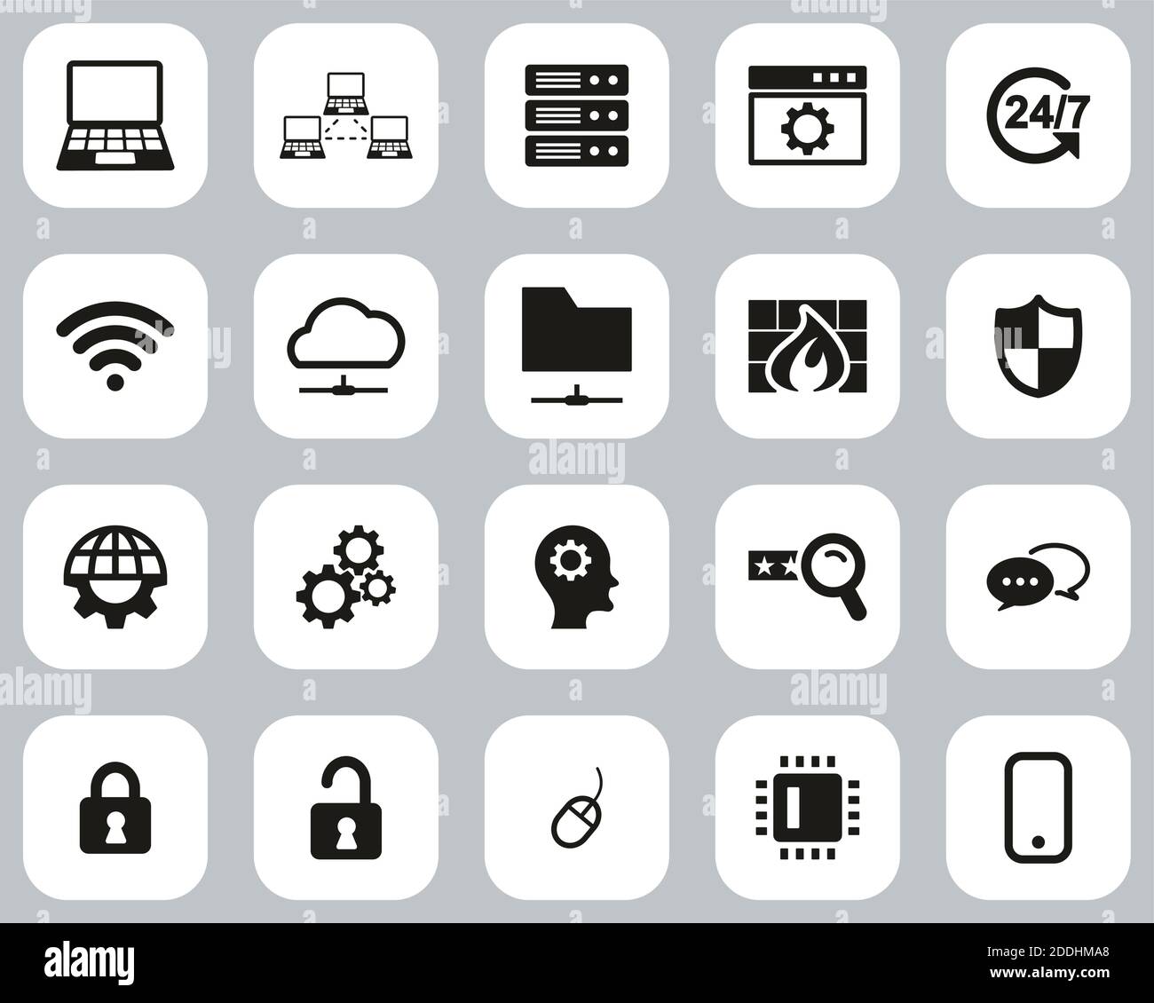 System Administrator Icons Black & White Flat Design Set Big Stock ...