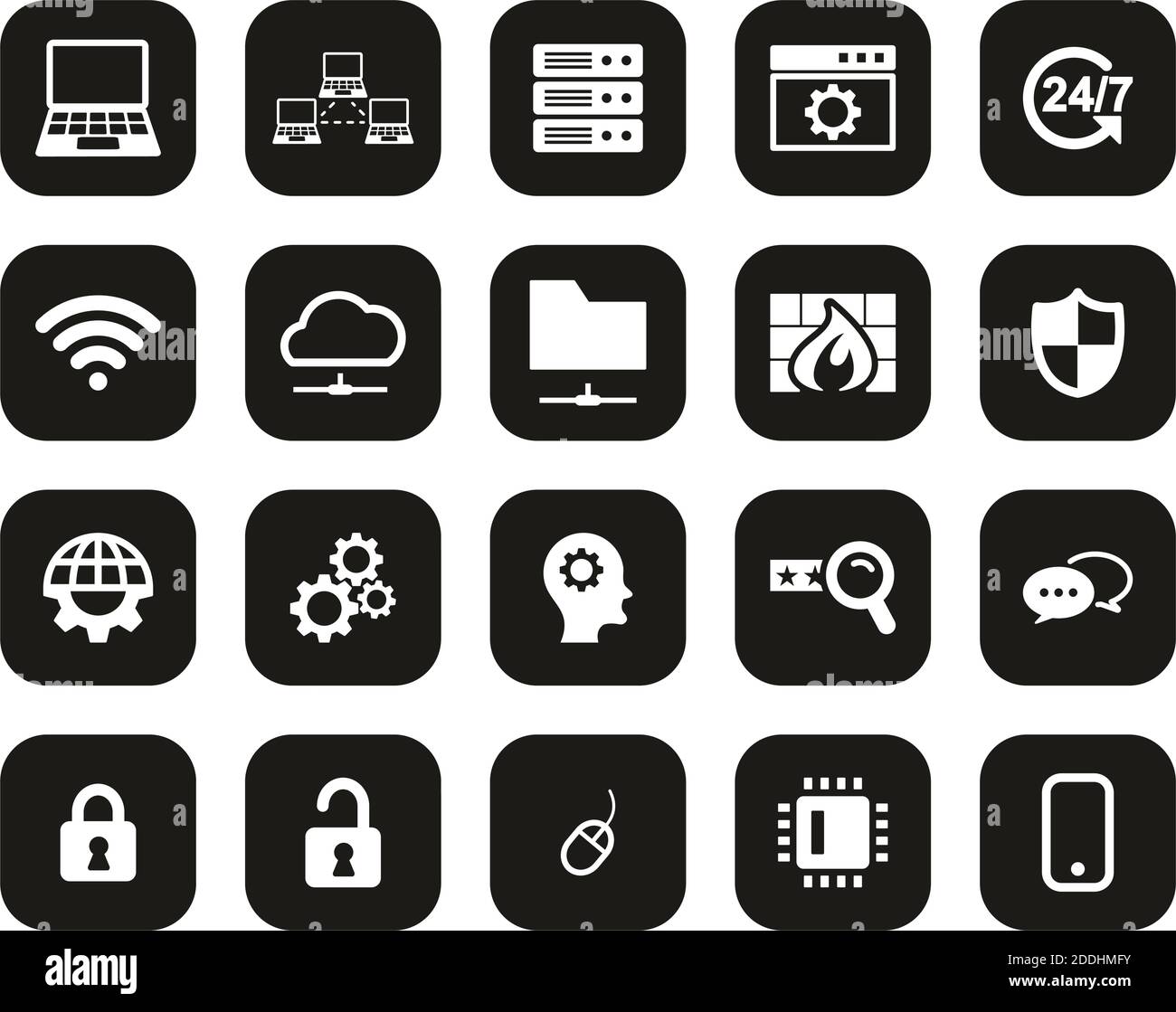 System Administrator Icons White On Black Flat Design Set Big Stock ...