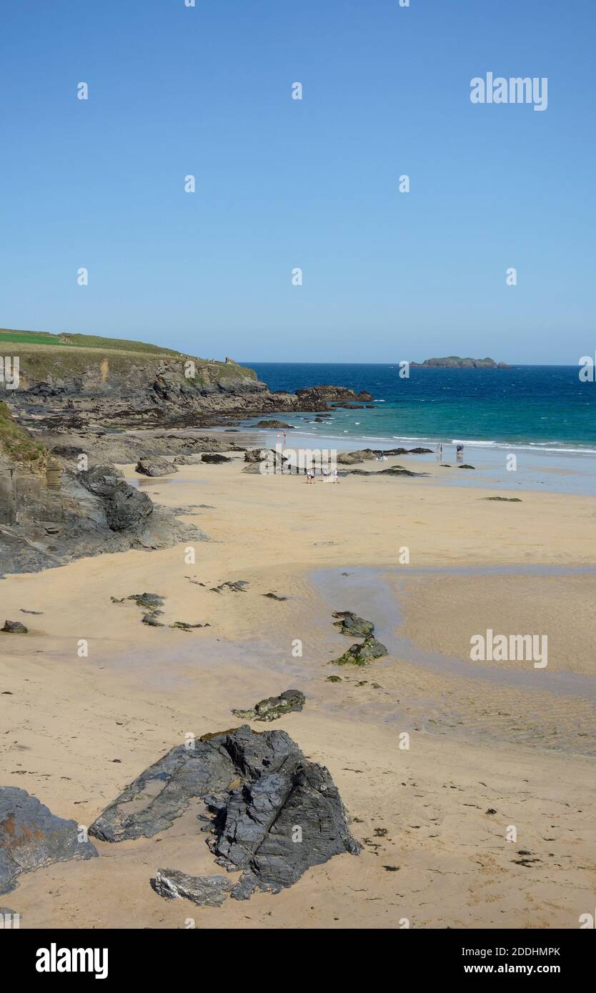 Harlyn Bay Beach & Cataclews Point Beyond, North Cornwall, England, UK ...