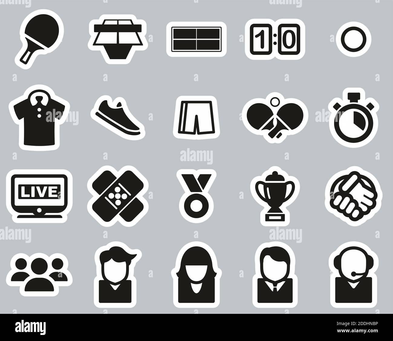 Table Tennis Sport & Equipment Icons Black & White Sticker Set Big ...