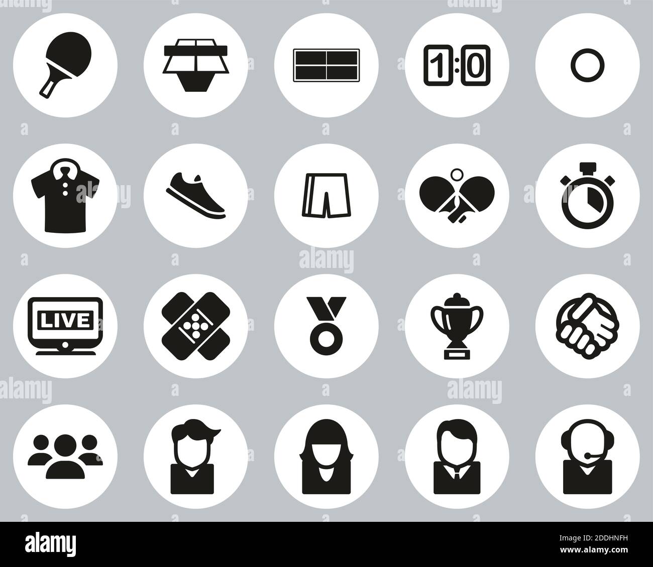 Table Tennis Sport & Equipment Icons Black & White Flat Design Circle ...