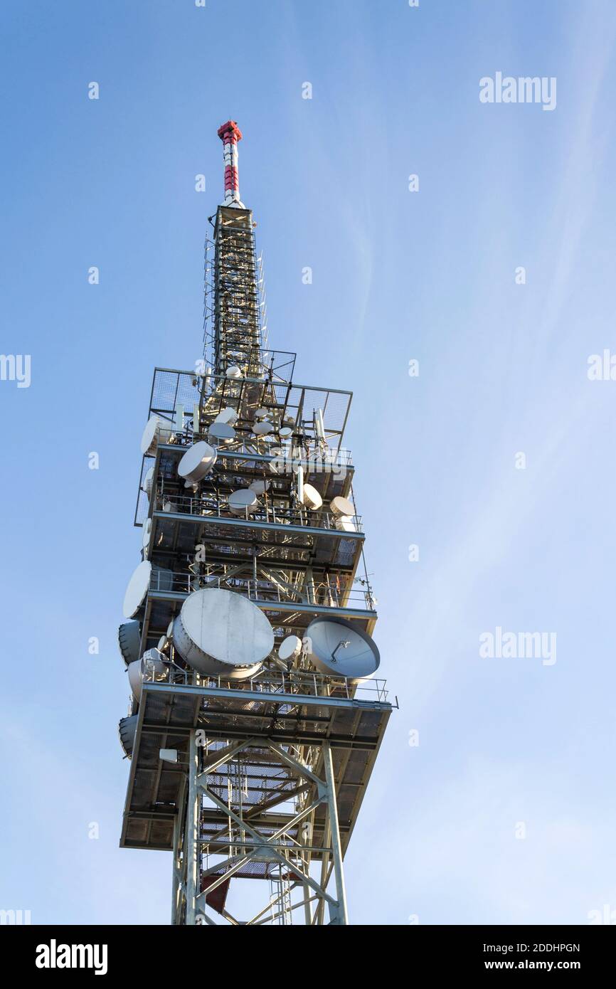 Telecommunication tower with transmitters and aerials, wireless ...