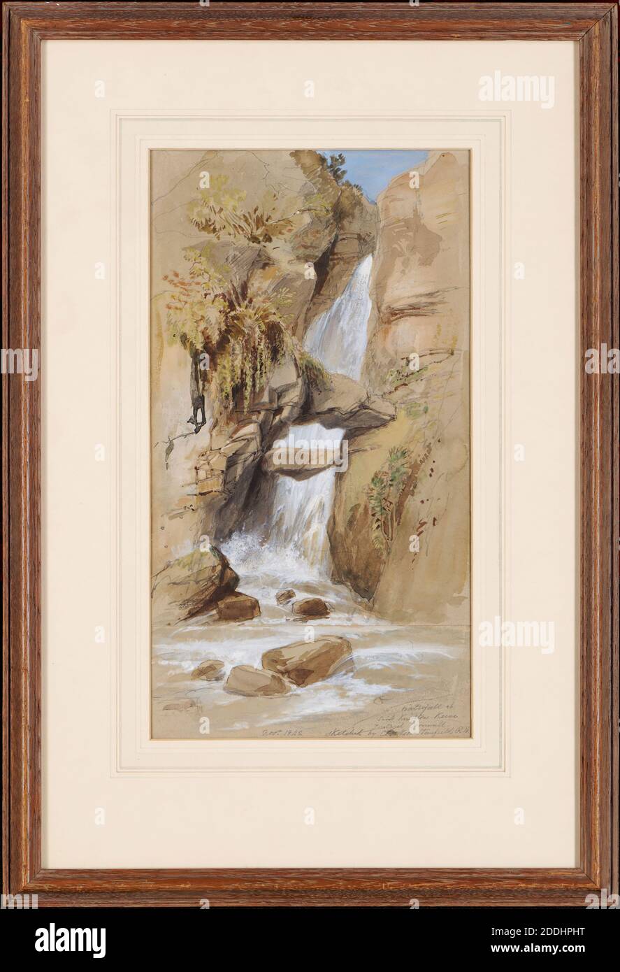 Waterfall, St Knighton's Kieve, Tintagel, Cornwall, 1842 William ...