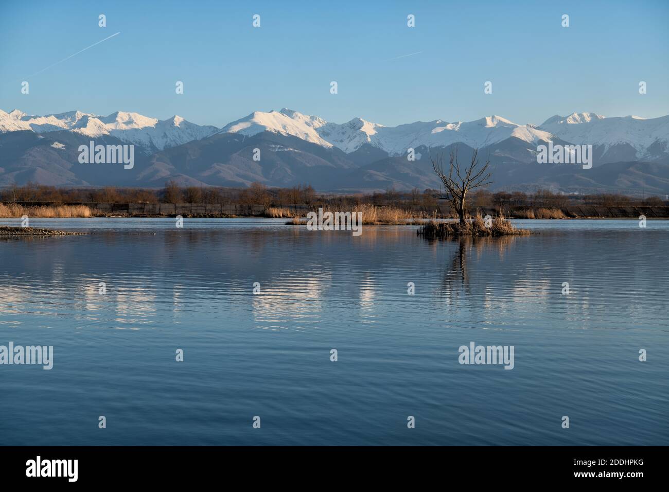 Winter Landscape, Sunset over the Mountain, Fagaras Mountains, Sibiu ...