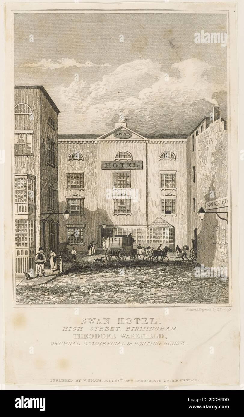Engraving, Swan Hotel, High Street, Birmingham, 25, 07, 1829 Engraver ...