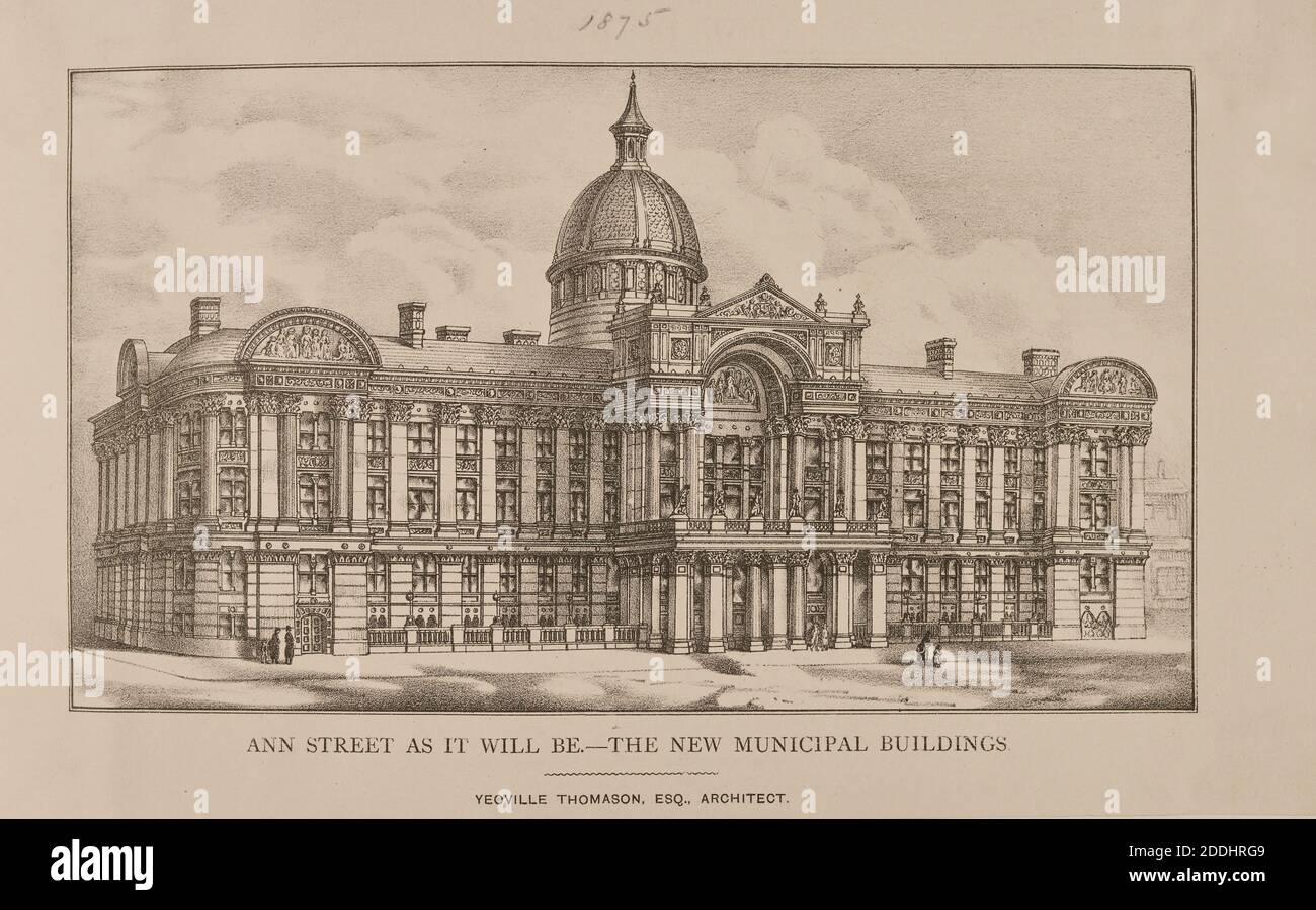 Lithograph, Council House, Birmingham, 1875, Vol I, Architect: Yeoville ...