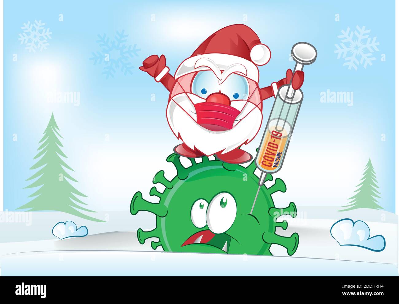 santa claus character fight with vaccine against corona virus covid-19 ...