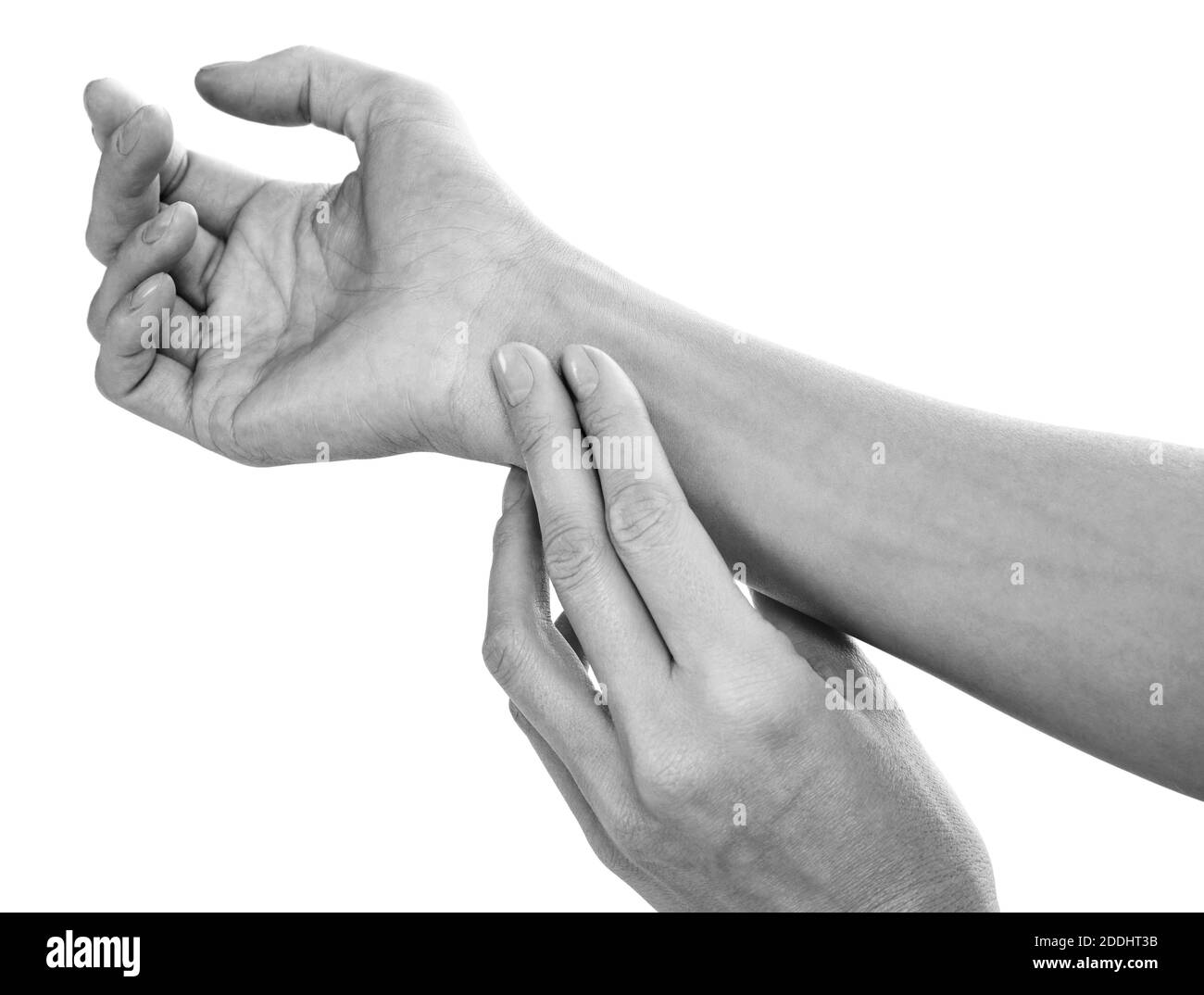close up woman hands checking the heart rate pulse on the wrist ...
