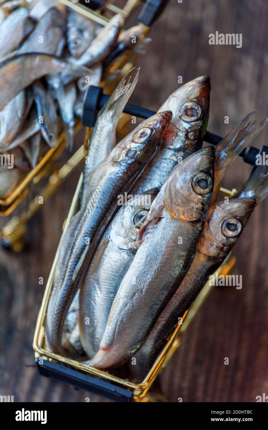 Fresh sprat. Sprat in the grocery cart. A fish Stock Photo - Alamy