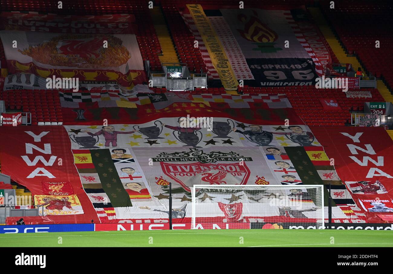 Liverpool banners ahead of the UEFA Champions League Group D match at ...