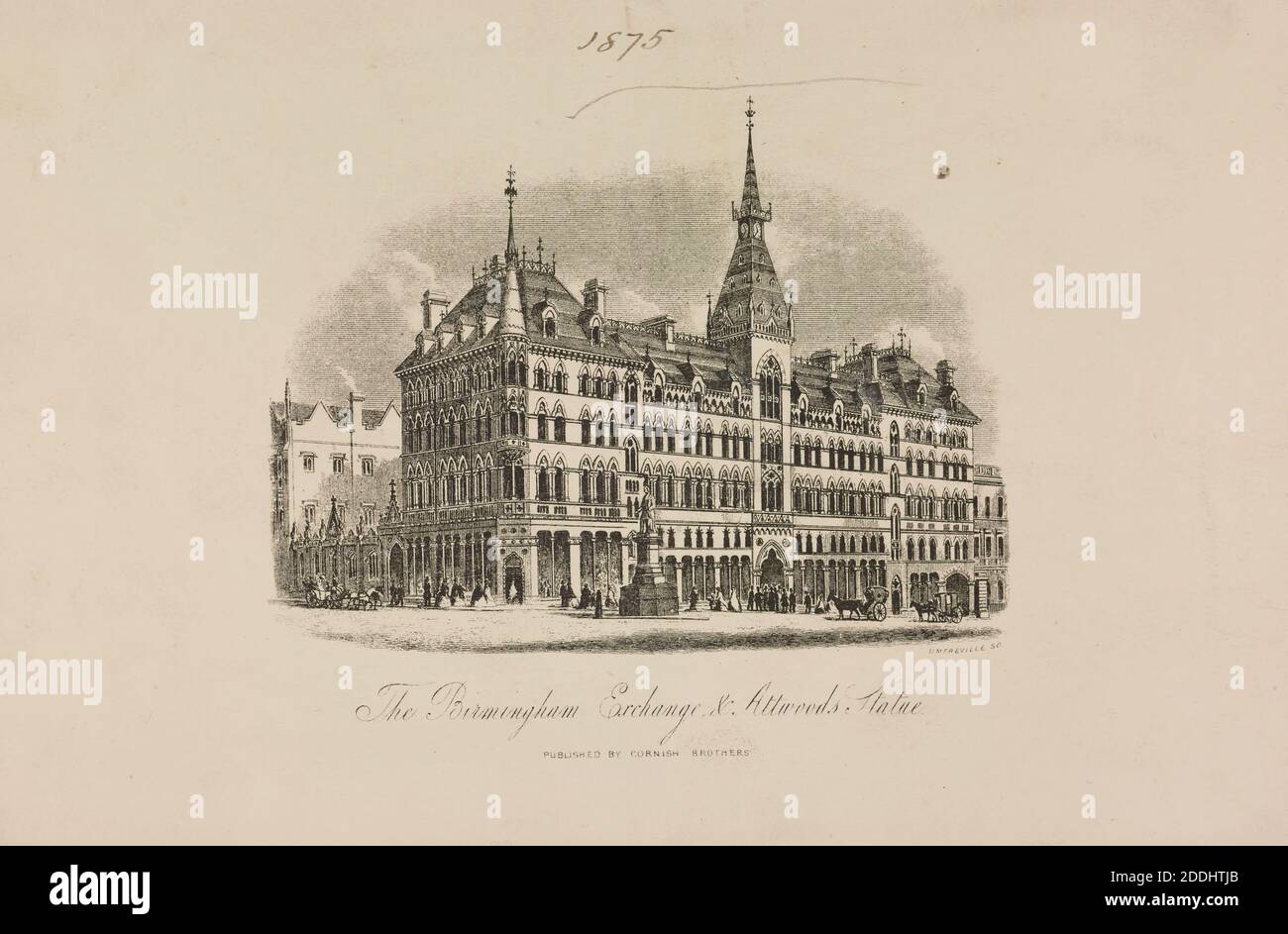 Engraving, Exchange Buildings & Attwoods Statue, Birmingham, 1875, Vol ...