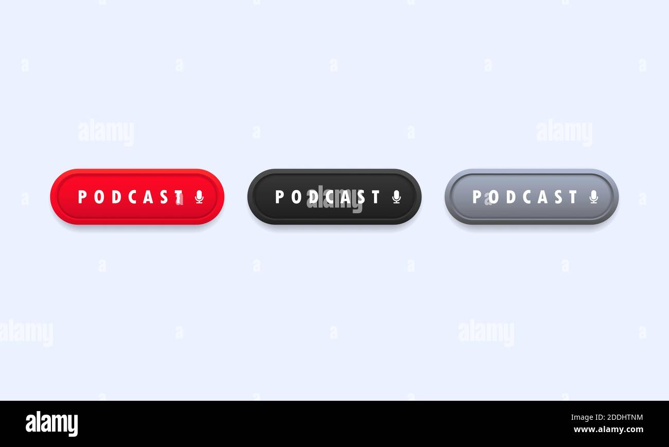 Podcast banner, logo, sign. Record button. Vector on isolated white ...