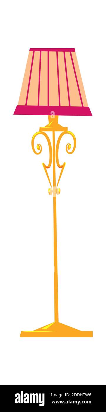 Floor retro lamp with textile lampshade cartoon vector isolated ...