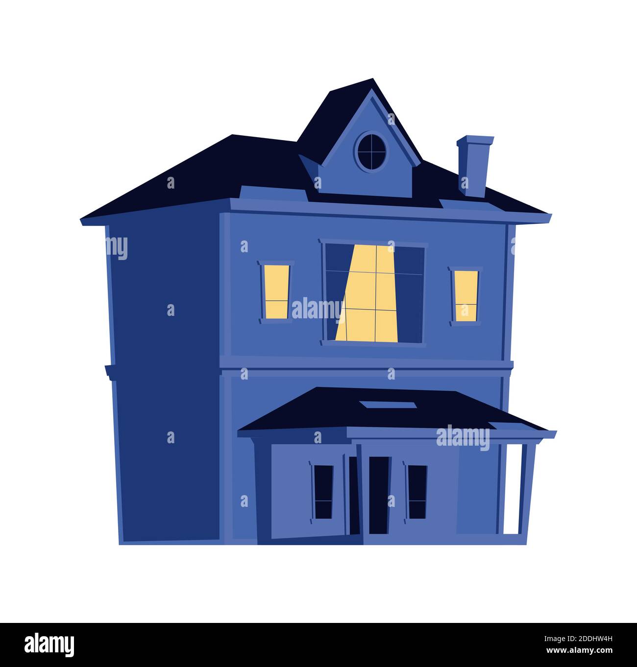 House at night, building with glowing windows in the dark, cartoon ...