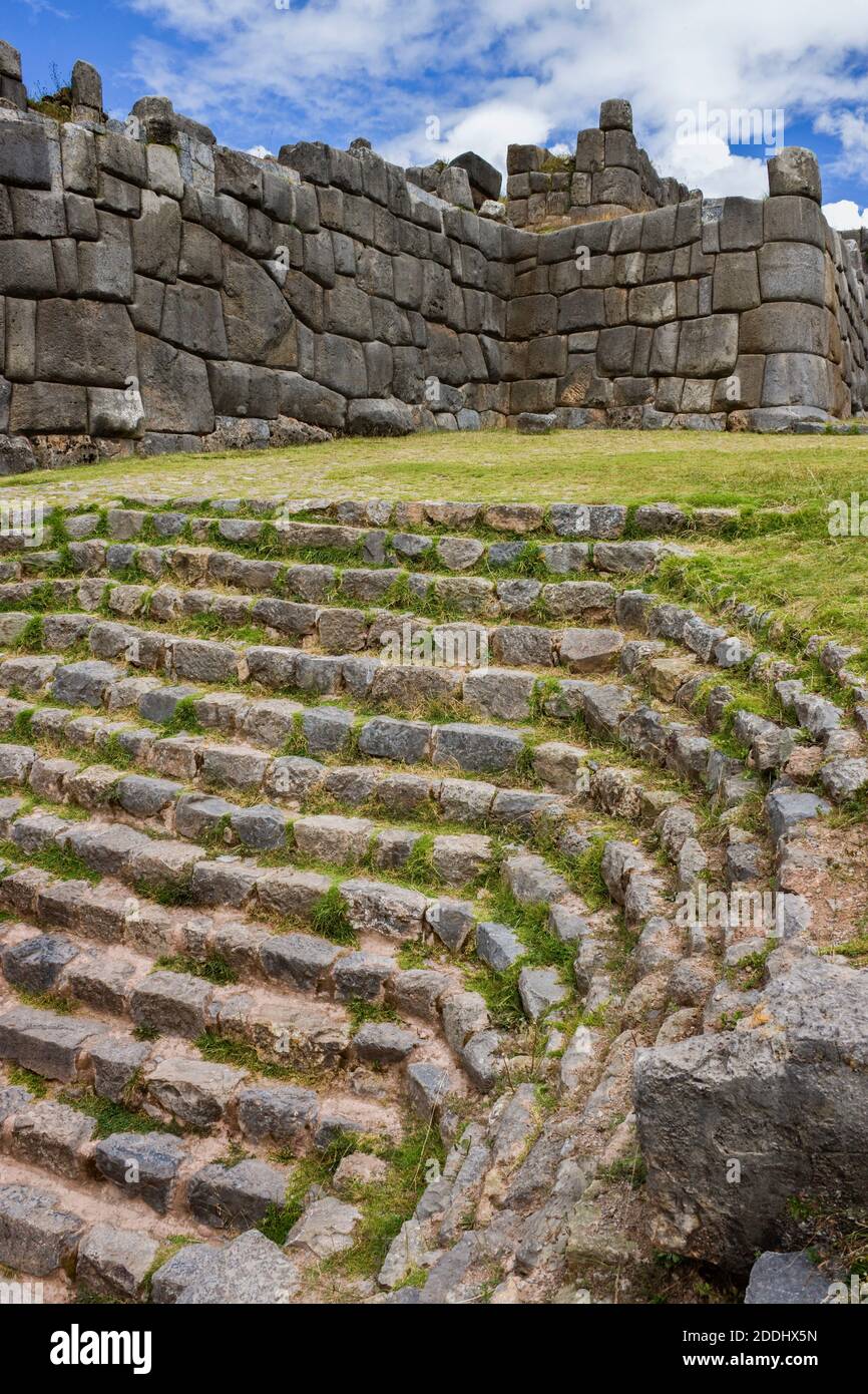 Inca stonework at Sacsayhuaman near Cusco in Peru, South America Stock ...