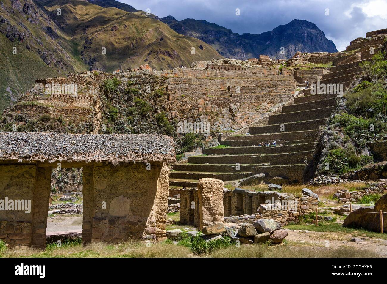 Inca ruins and terraces of Ollantaytambo in The Sacred Valley of the ...