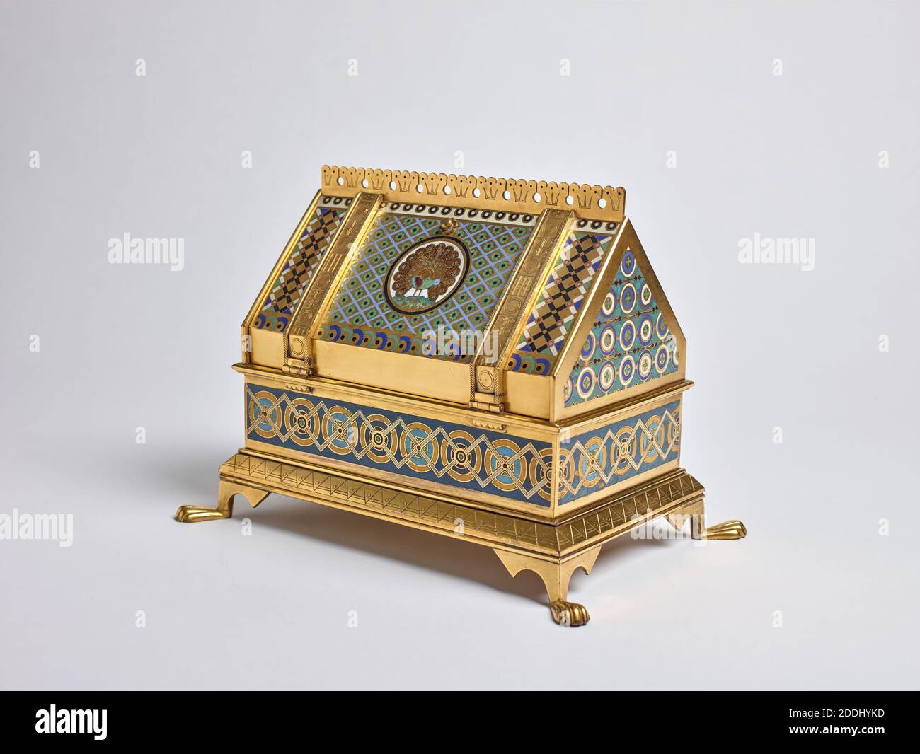 Jewel Casket, 1850-1885 Gilt, brass and enamel, in the form of an early ...