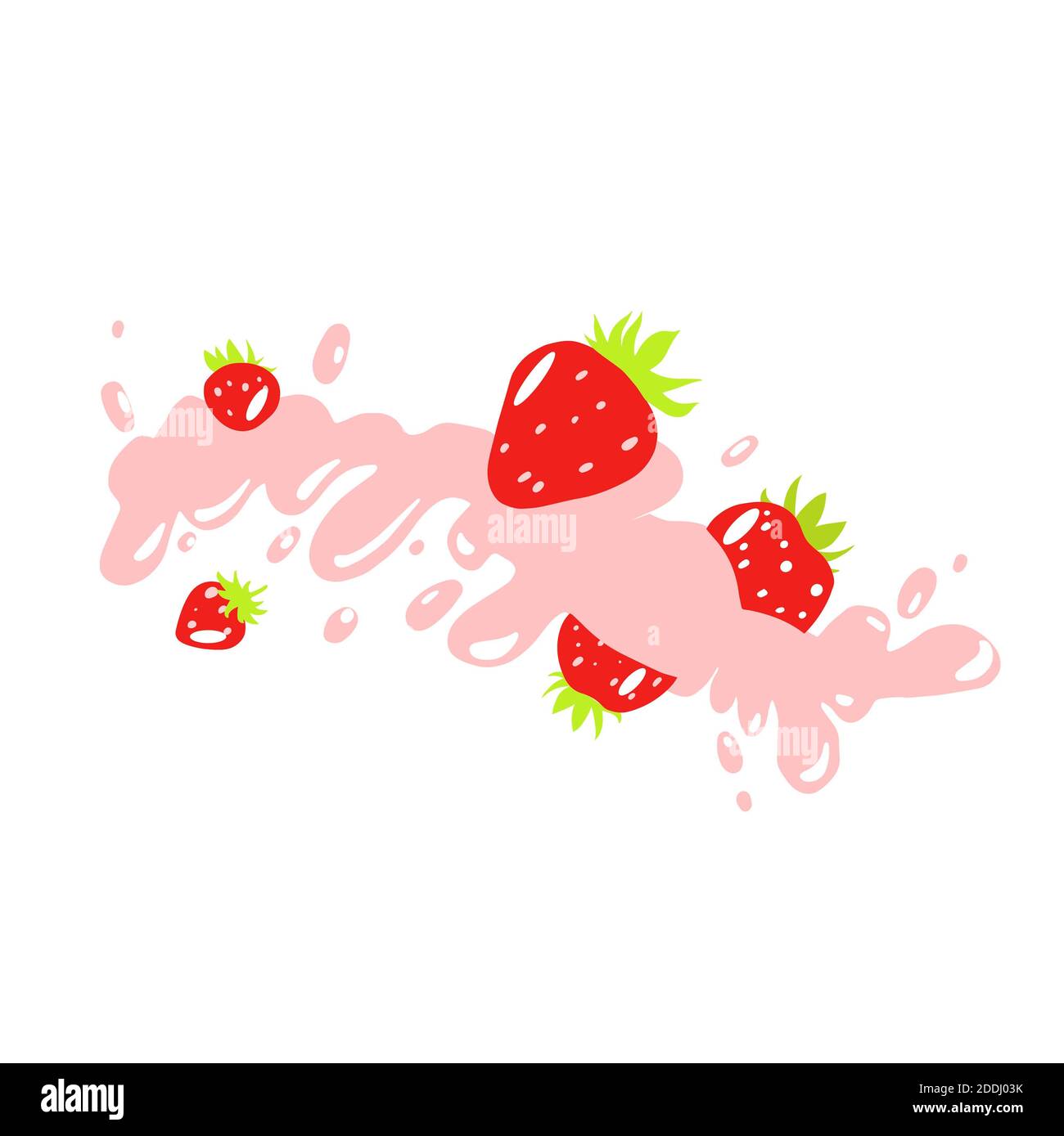 Strawberry splash simple illustration in vector isolated on white ...