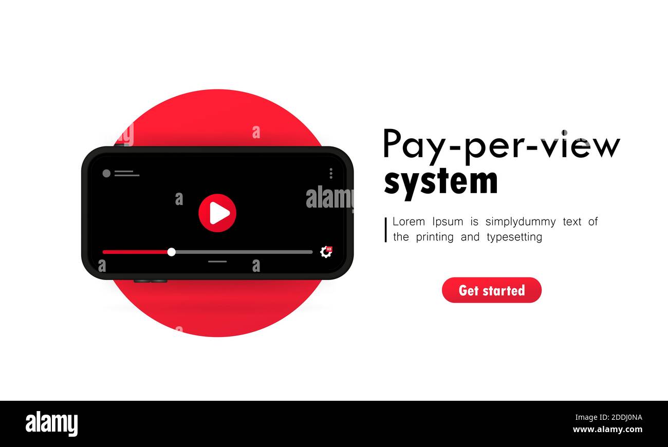Pay Per View system illustration. Smartphone with video player on ...