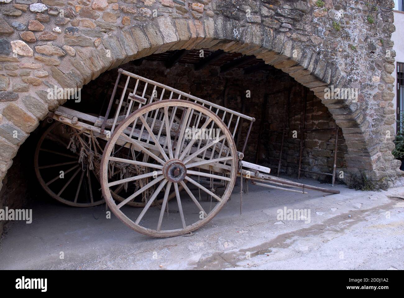 Old cart in the historic village of Monells in Catalonia, Spain Stock ...